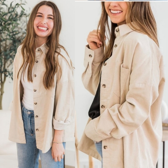 Pink Lily | Jackets & Coats | Darylann Denner X Pink Lily Madison Jersey Lined Beige Cord ...